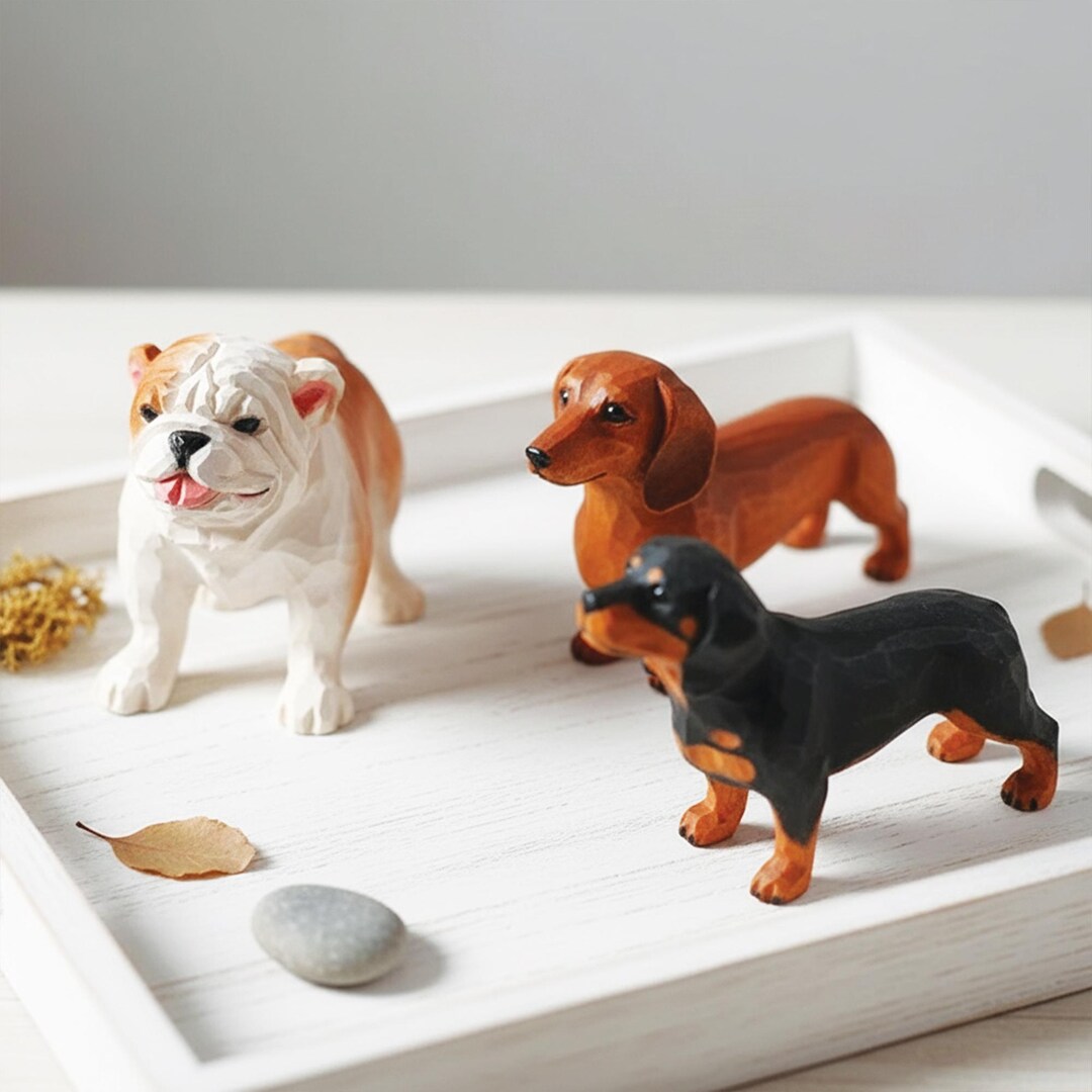 Hand Carved Wooden Dog Figurines, Custom Pet Wood Sculpture, Golden ...