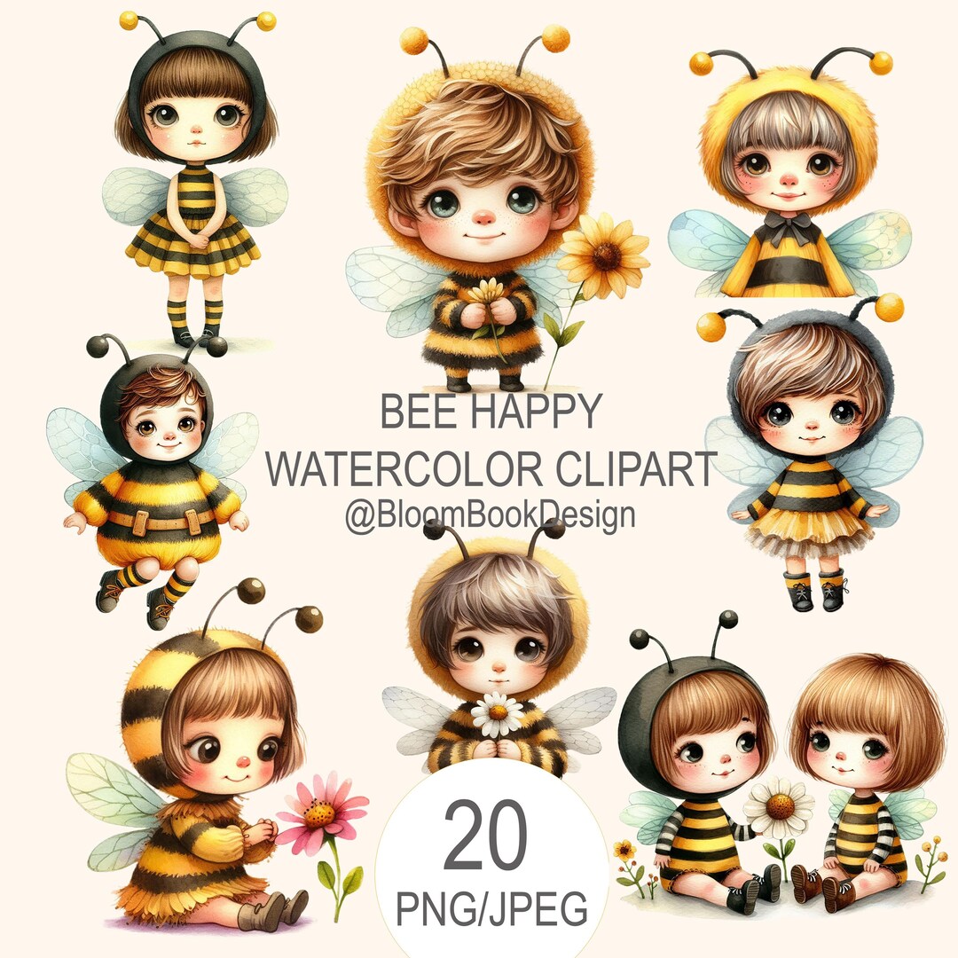 Baby Bee Clipart, Cute Kids in Bee Costume, Whimsical Baby Bee, Honey ...