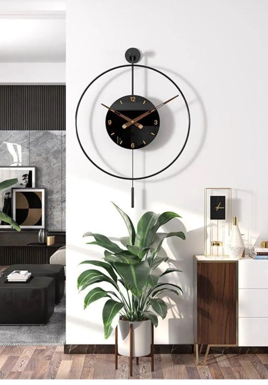 Timelles Black-on-black Modern Metal Wall Clock | Battery-powered LED ...