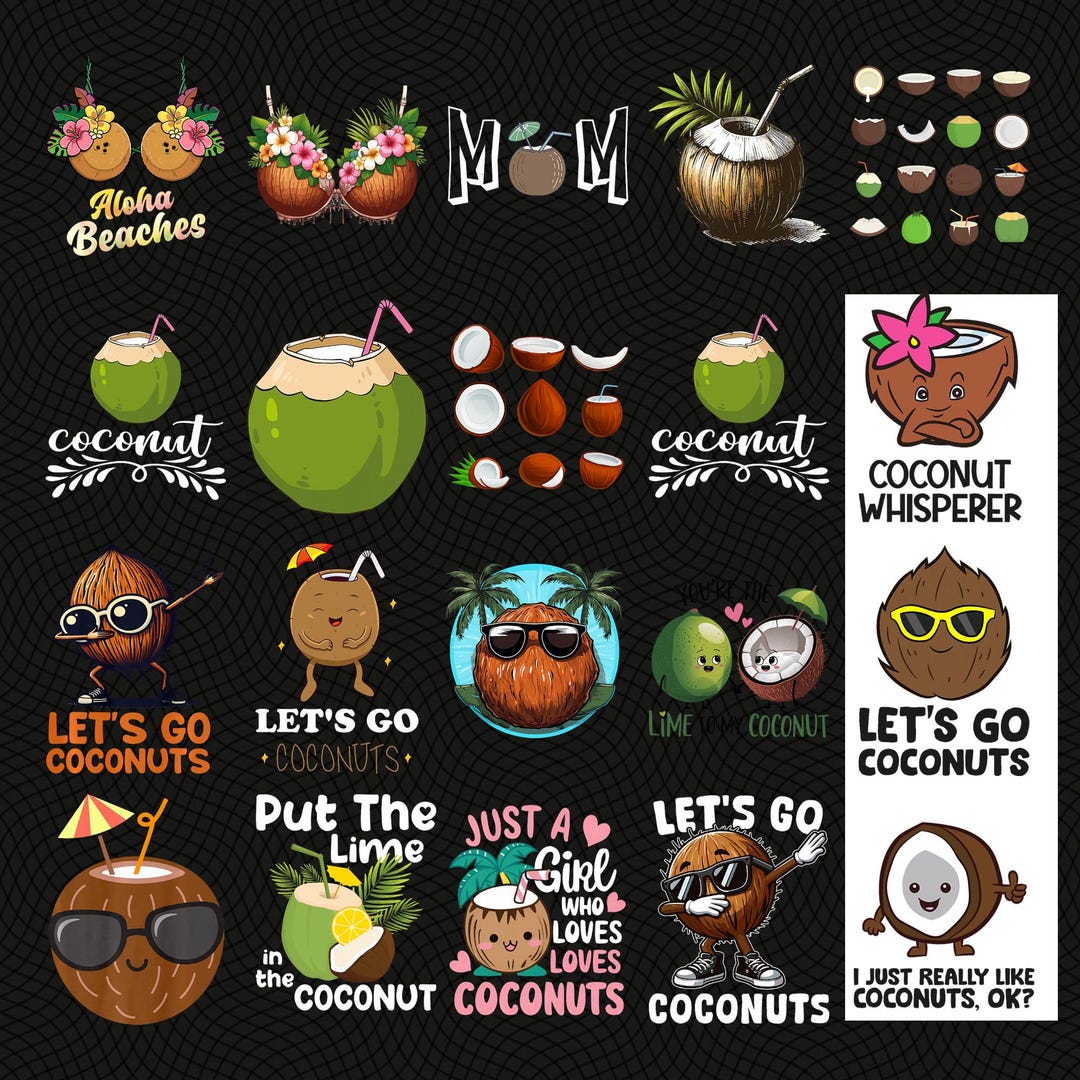 Funny Coconut PNG Bundle, Let’s Go Coconuts Tropical Summer Sublimation ...