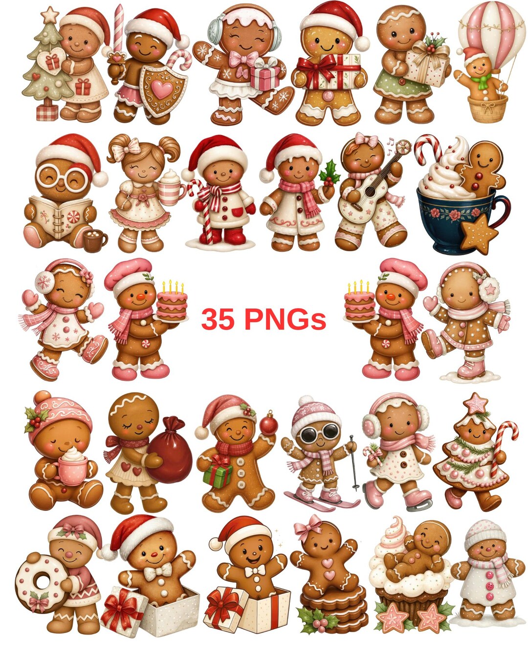 Christmas Gingerbread Man Clipart Bundle, Festive PNG (digital Download ...