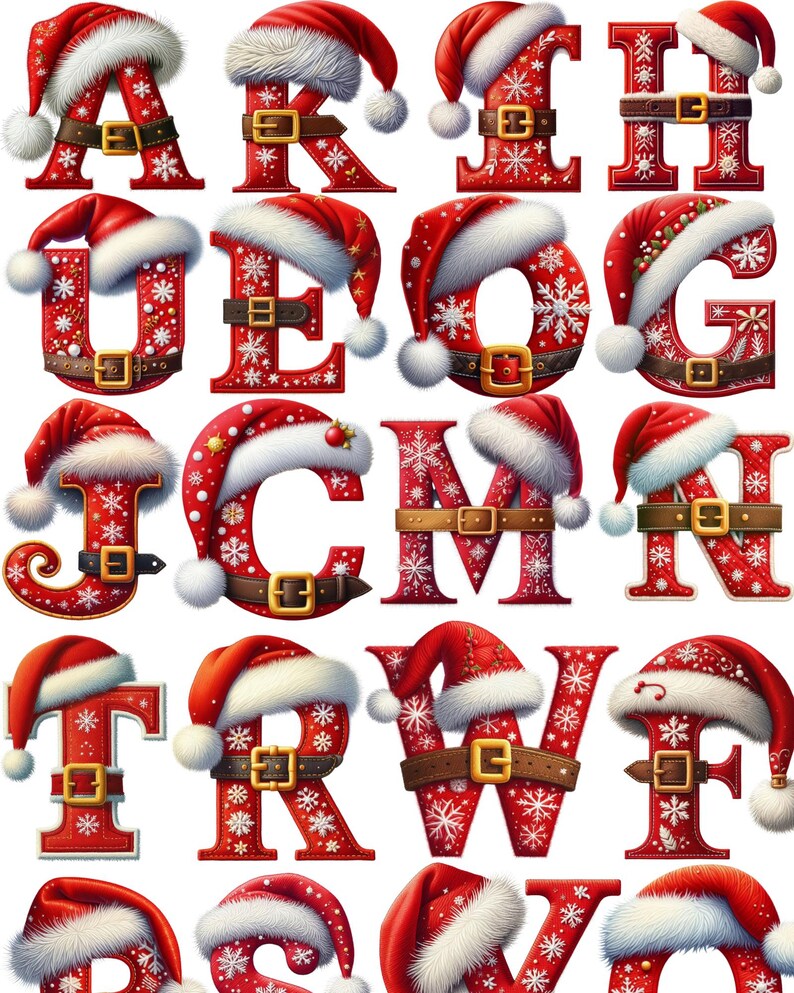 Christmas Embroidery Alphabet Clipart, Festive Winter Png Set, Instant ...