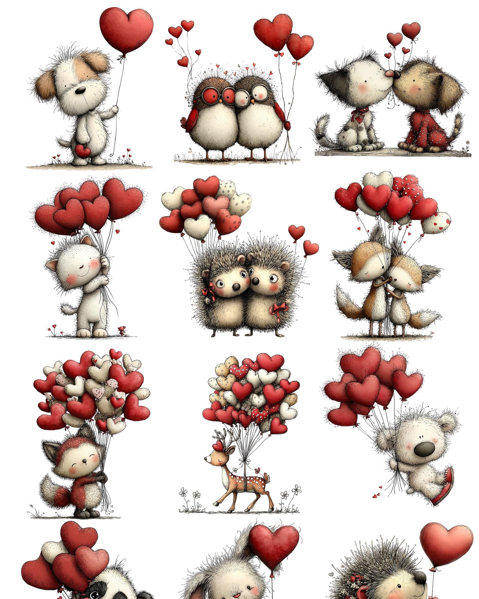 Animals Valentine Day Clipart, Watercolor PNG, Romantic Love Character ...