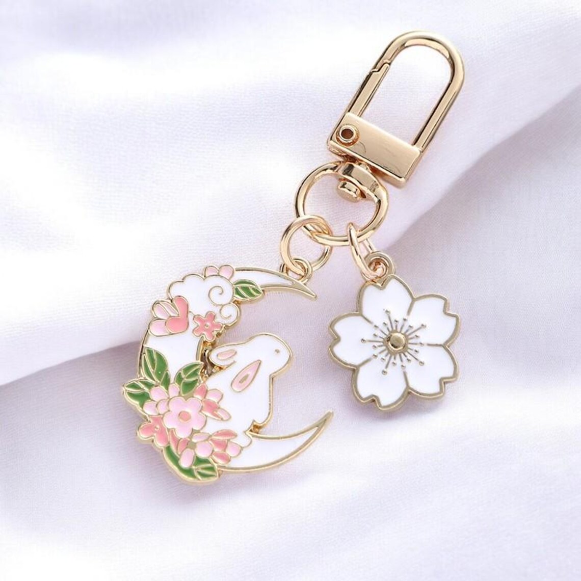 Keychain, Cute Keychain, Bag Charm, Korean Sweet Cherry Blossom Rabbit ...