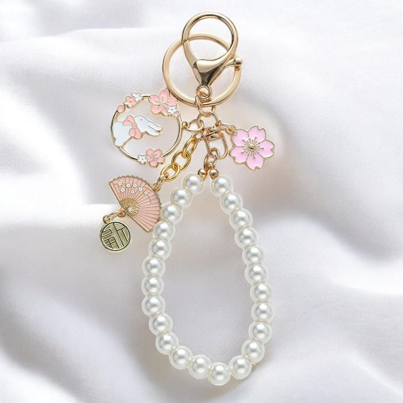 Keychain, Cute Keychain, Bag Charm, Korean Sweet Cherry Blossom Rabbit ...