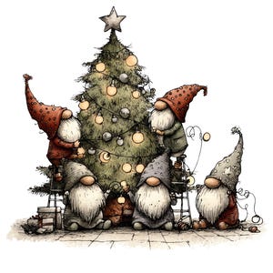 Christmas Gnomes Clipart, Christmas PNG, Festive Holiday Graphics ...