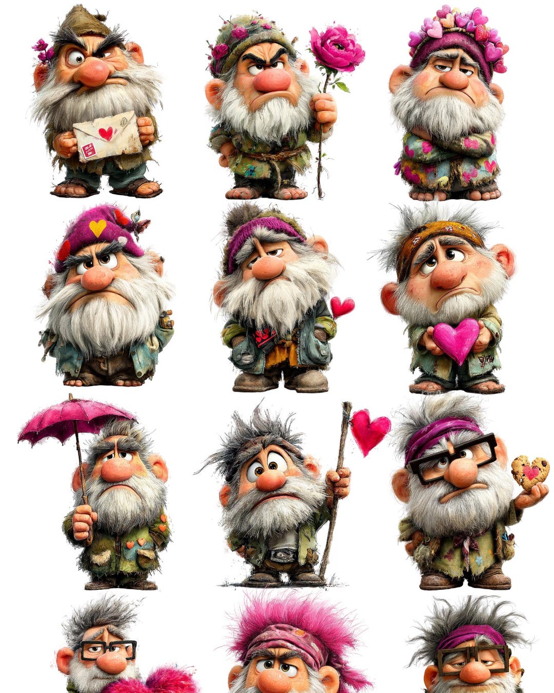 Quirky Valentine Grumpy Gnome Clipart (digital Download) - Etsy