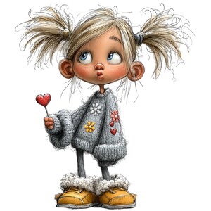 Whimsical Valentine Girl, Watercolor Clipart PNG (instant Download) - Etsy