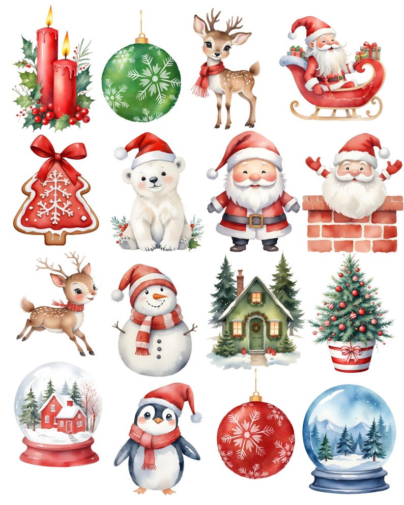 Whimsical Christmas Clipart Bundle, Festive Winter PNG (digital ...