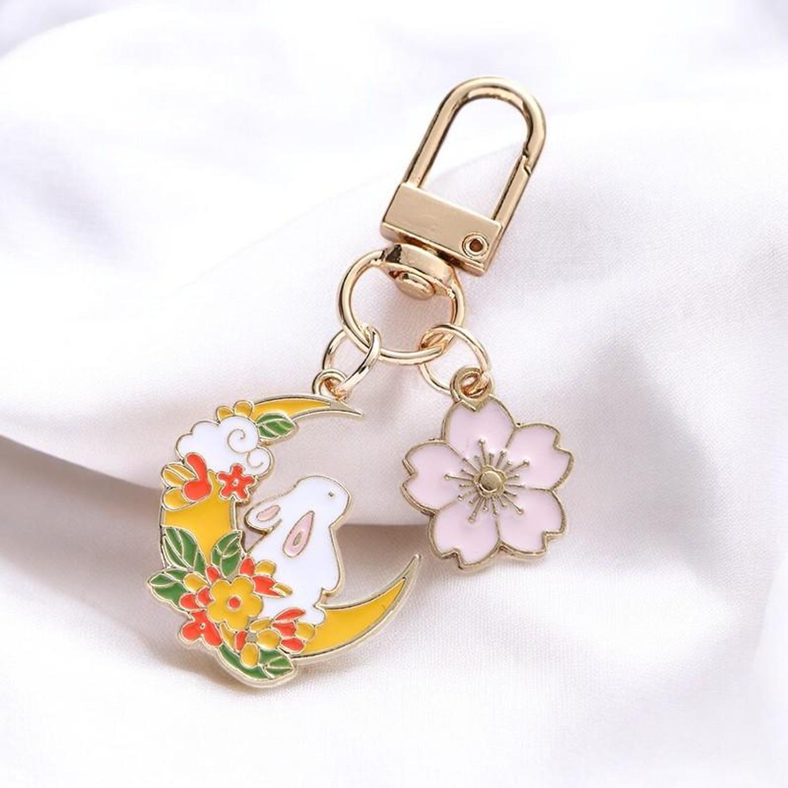 Keychain, Cute Keychain, Bag Charm, Korean Sweet Cherry Blossom Rabbit ...