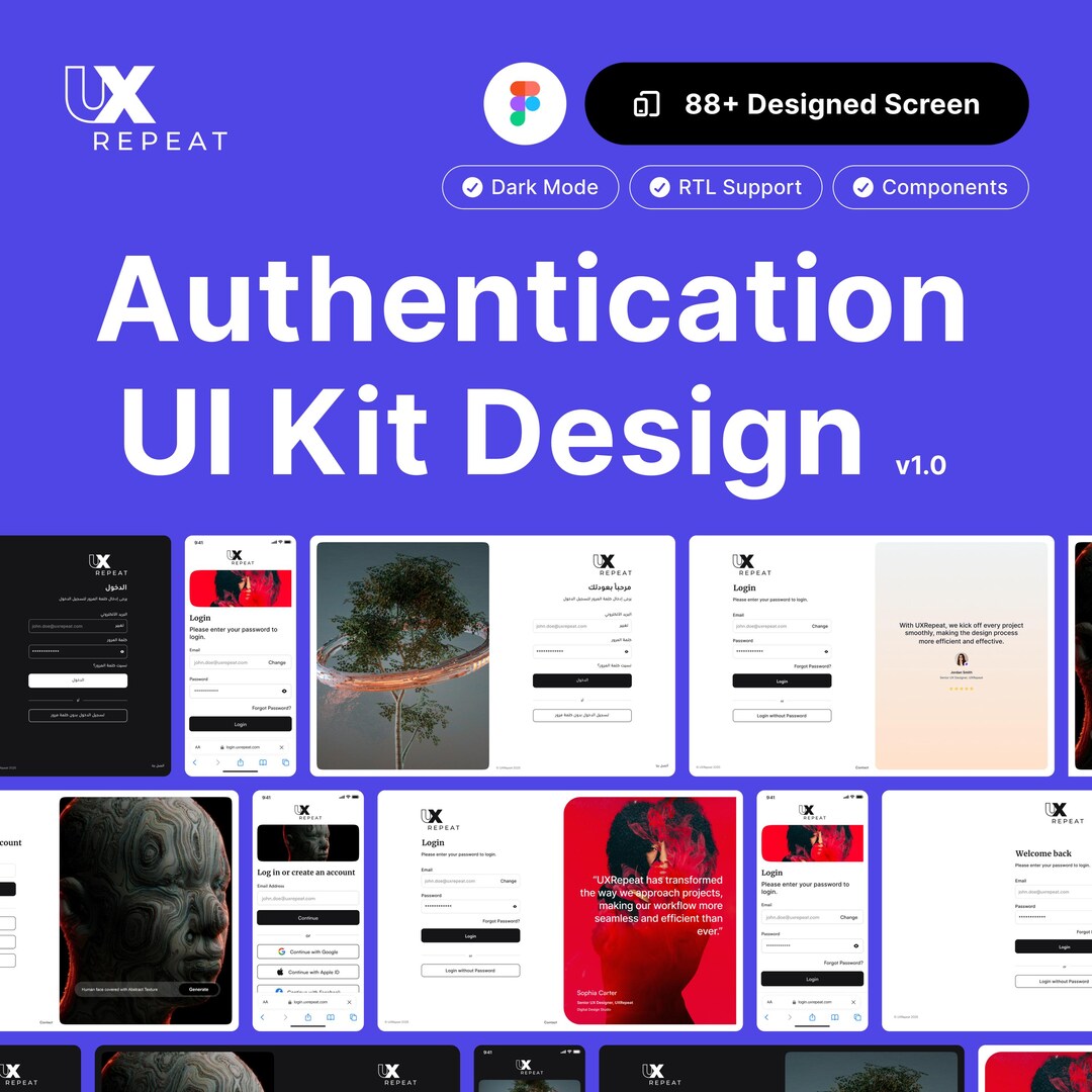 Modern Authentication UI Kit – Login Signup Screens Dark Light - RTL ...