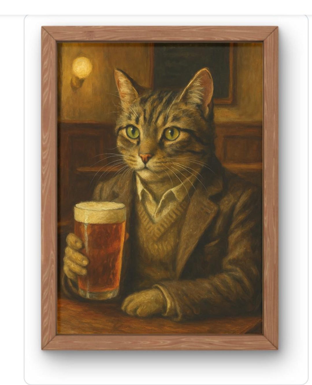 Pub Cat Art Print- Funny Cat Drinking Beer Painting- British Pub Animal ...