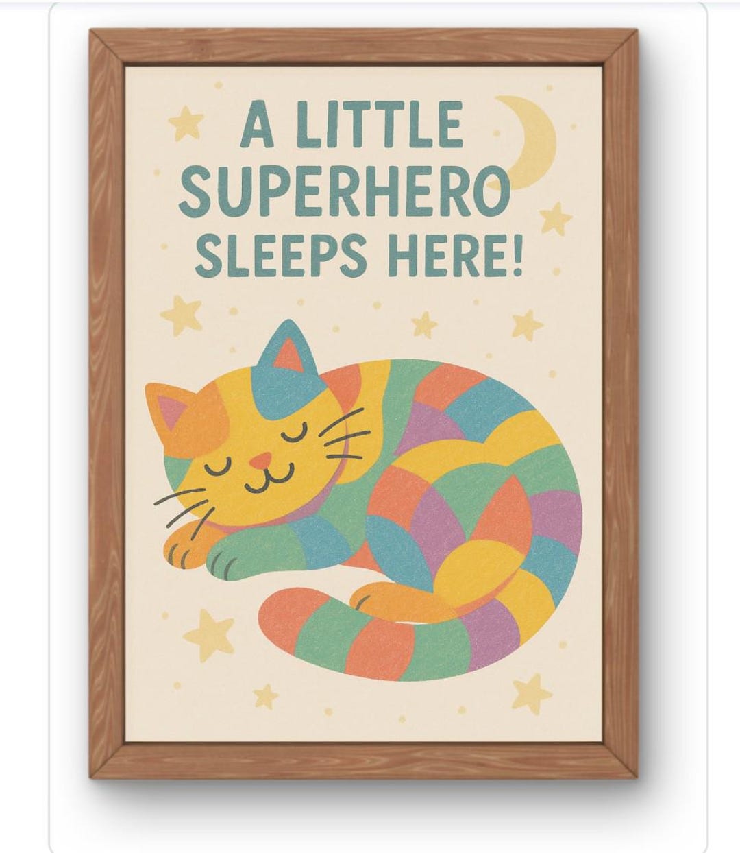Rainbow Cta Nursery Print-a Little Superhero Sleeps Here- Colourful Cat ...