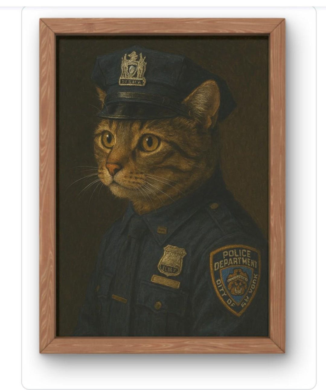 Cat Police Officer Wall Art Print- Funny Tabby Cat in Uniform Portrait ...