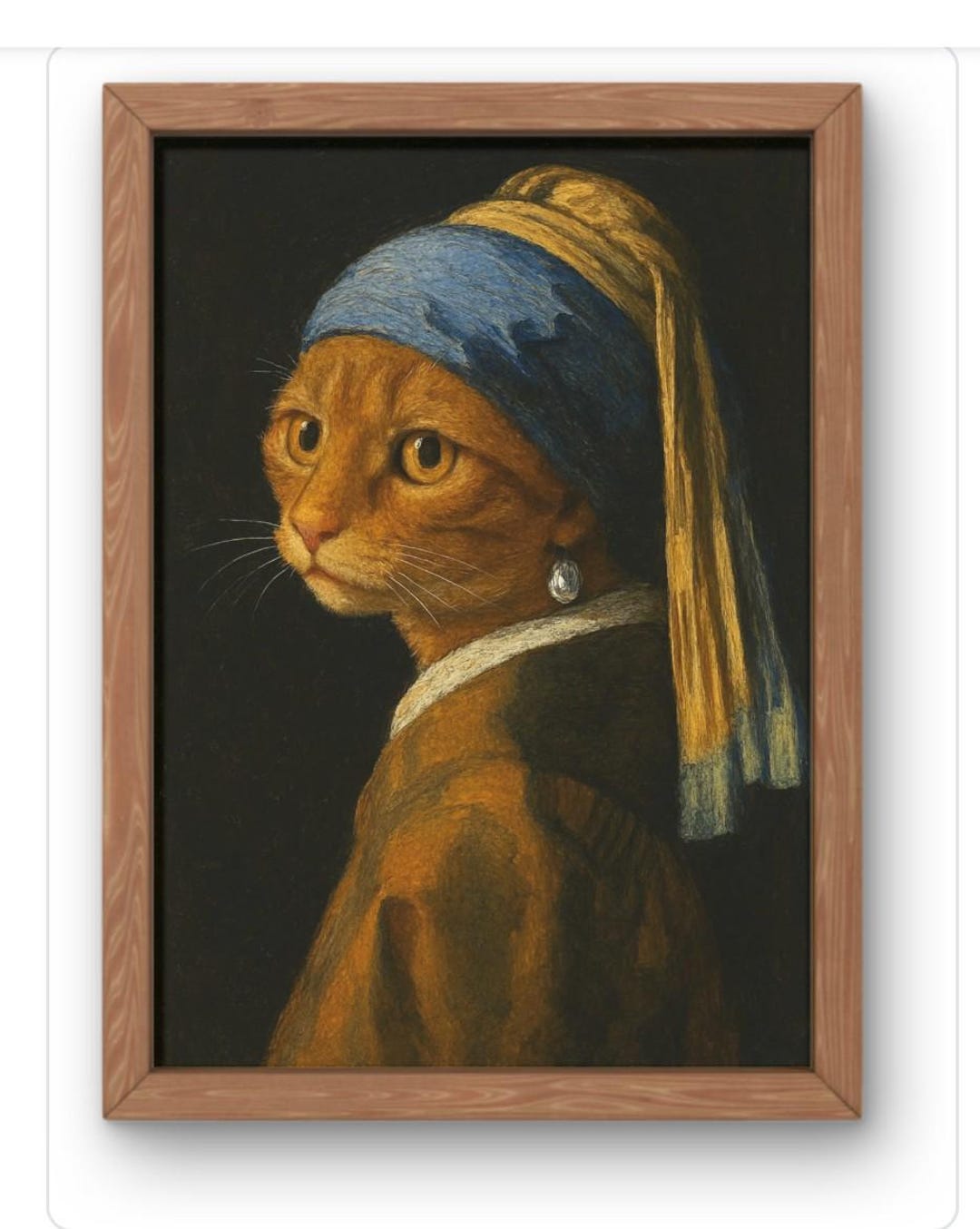 Girl With a Pearl Earing Cat Art Print- Vermeer Parody With Ginger Cat ...