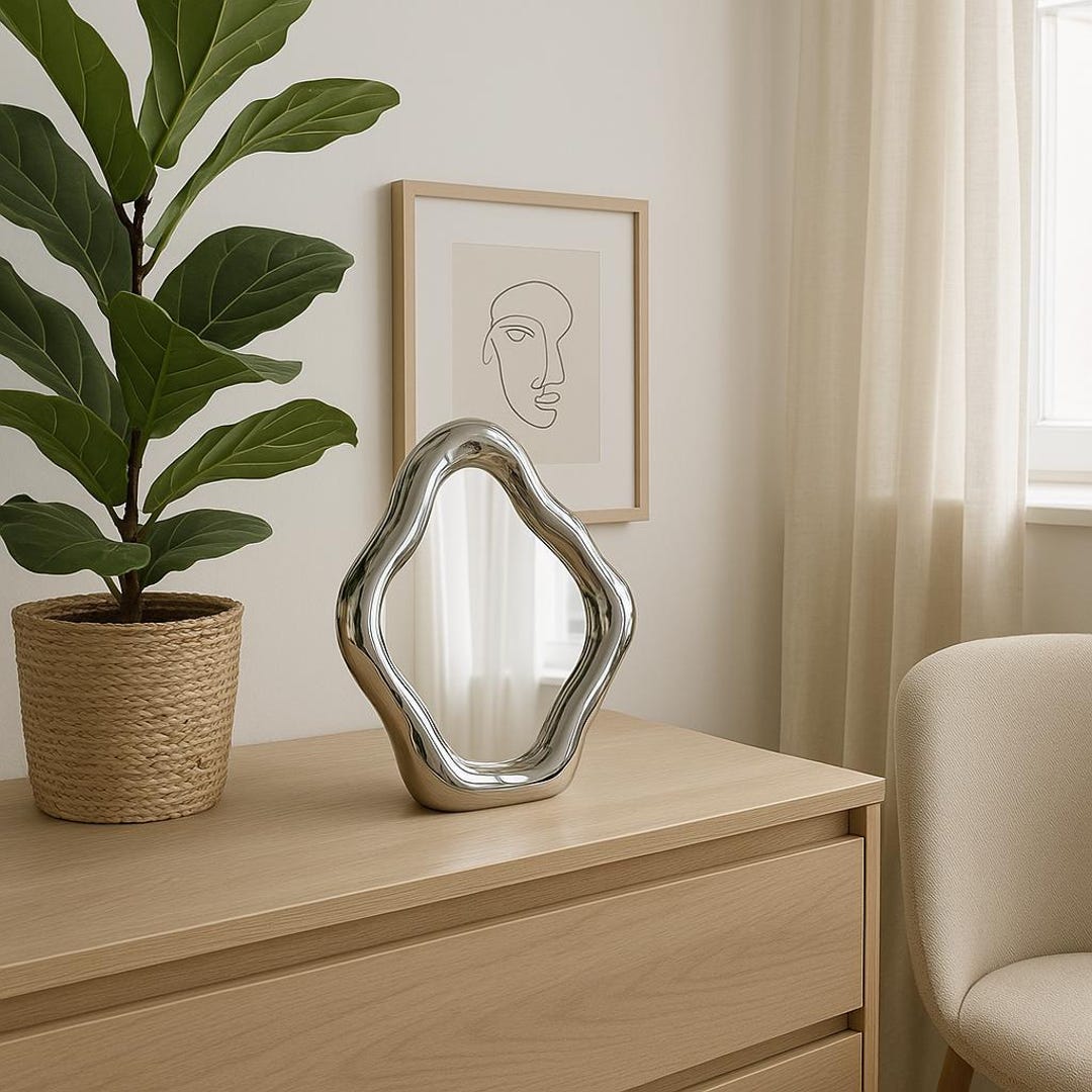 Wavy Silver Mirror – Modern Nordic Design | Decorative Table Mirror - Etsy