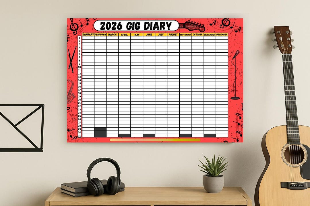 2026 Wall Poster GIG Planner RED – A1 Music Calendar (digital Download ...
