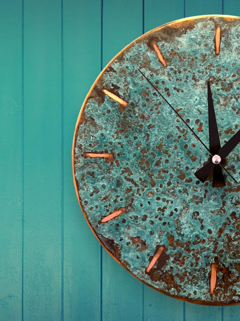 Copper Clock-farmhouse Wall Clock-art Deco Rusty-patina Copper Wall ...