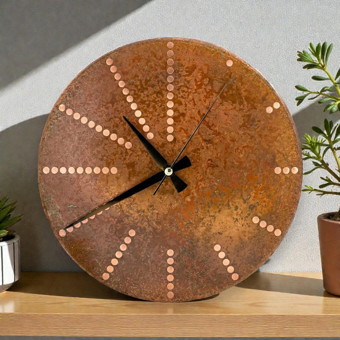 Copper Wall Clock-clock-art Deco Rusty-patina Clock-original Art-rustic ...