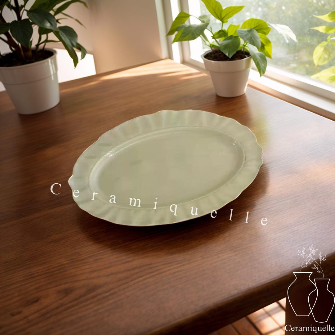 12-inch Oval Lace Edge Ceramic Plate – Rustic Artisan Fish Serving Tray ...