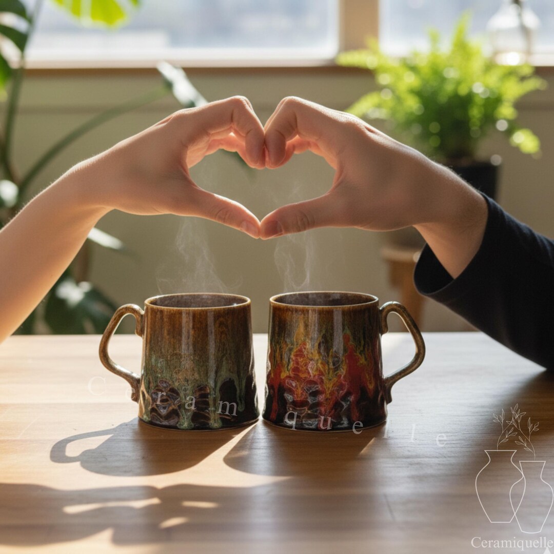 Modern Rustic Ceramic Mug – Handmade 500ml Pottery Cup, Reactive Glaze ...