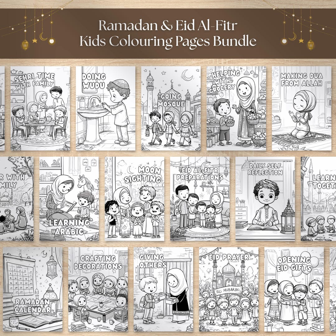 Ramadan and Eid Kids Colouring Pages Bundle | 20+ Islamic Activity ...