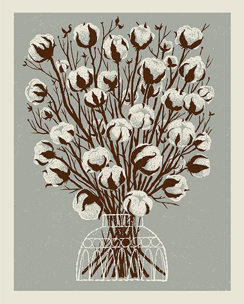 Cotton Branches Screen Print, Home Decor, Wall Art, Botanical ...