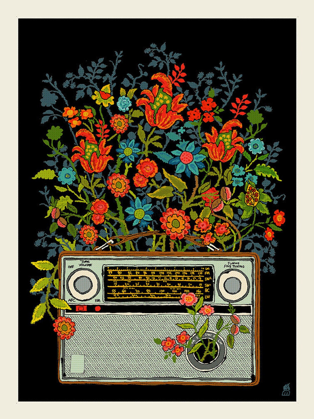 Floral Radio Screen Print, Home Decor, Housegoods, Wall Art, Print - Etsy