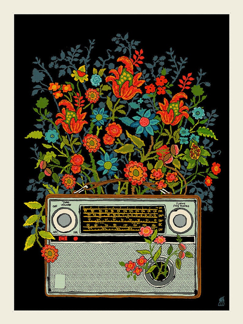 Floral Radio Screen Print Home Decor Housegoods Wall Art - Etsy