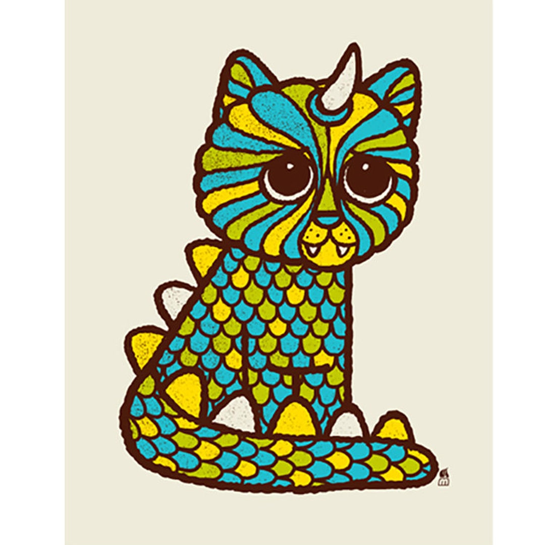 Dino Cat Screenprint, Home Decor, Wall Art, Cat Art, Cat Lovers - Etsy