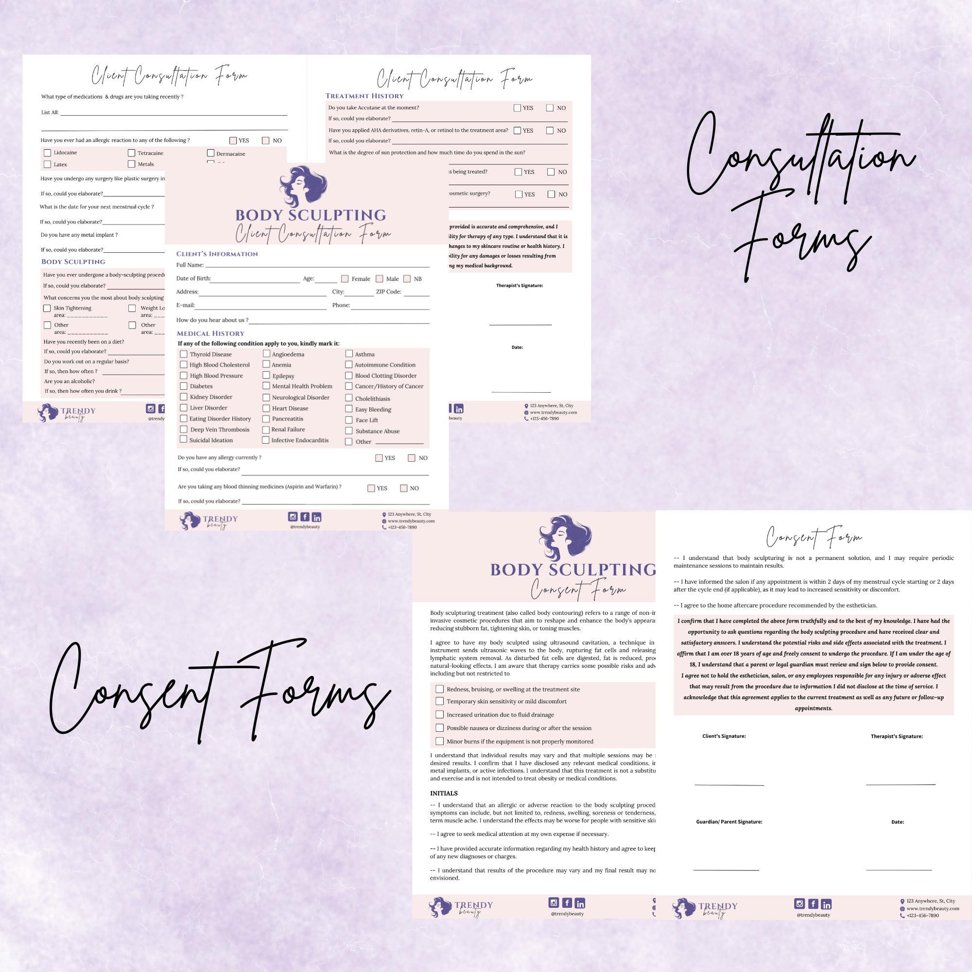 Editable Body Sculpting Ultrasound Cavitation Consent Intake Forms ...