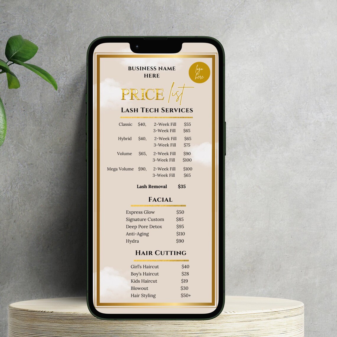 Price List Template Beauty, Aesthetics Price List, Gold Beige Editable ...