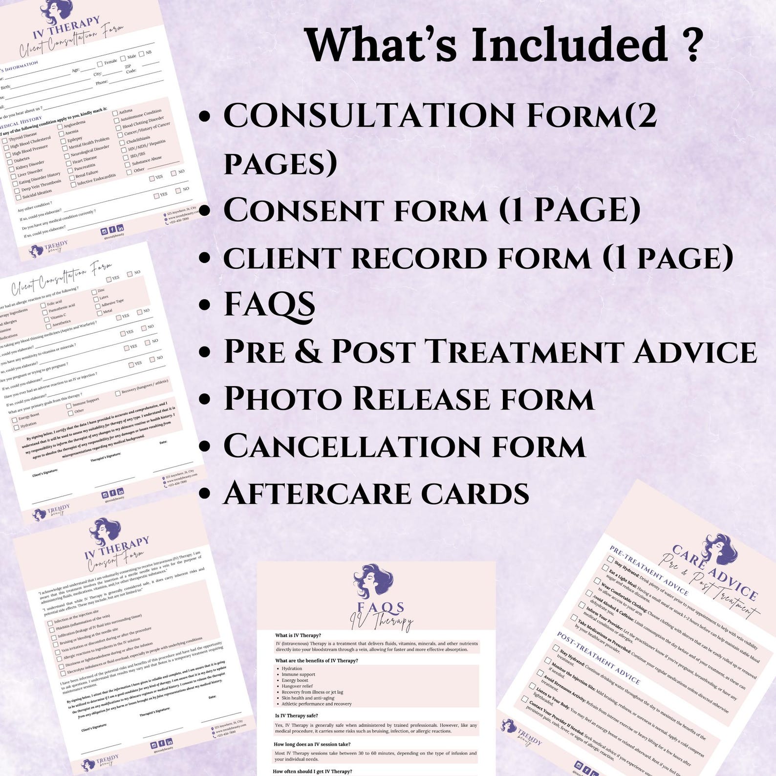 IV Therapy Consent Intake Forms Bundle, Intravenous Therapy Client ...
