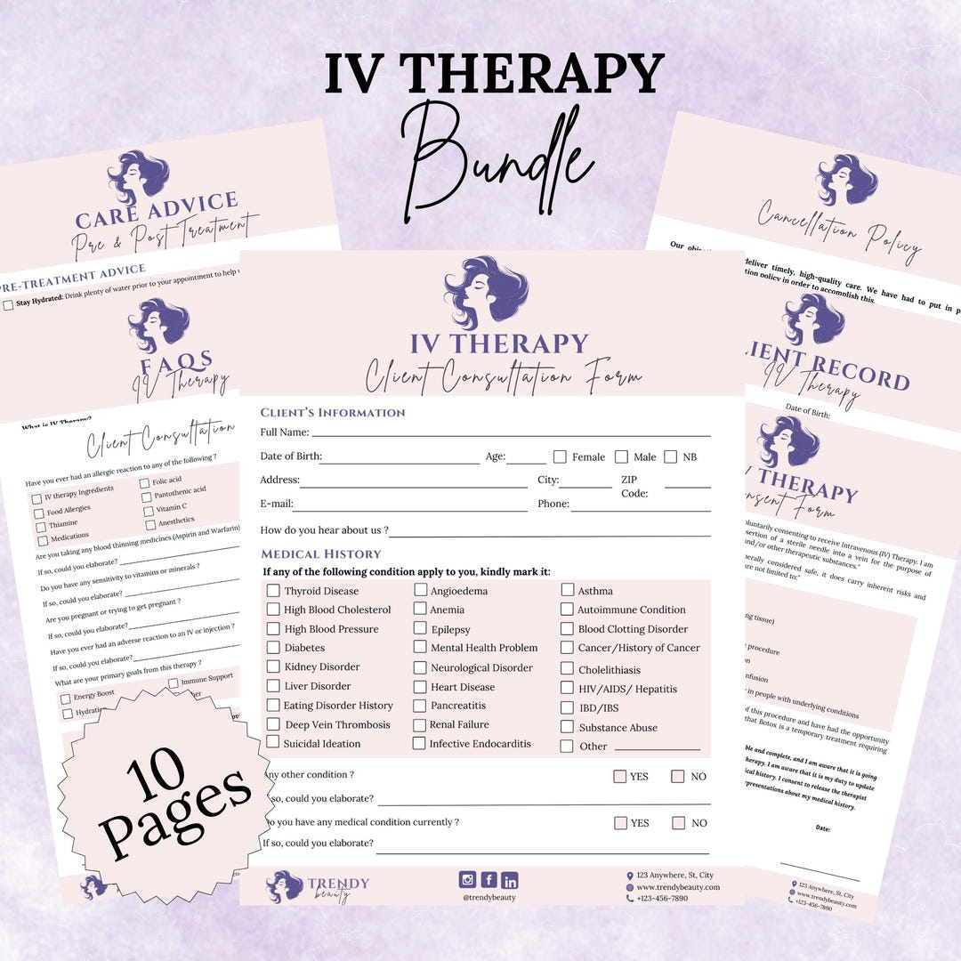 IV Therapy Consent Intake Forms Bundle, Intravenous Therapy Client ...