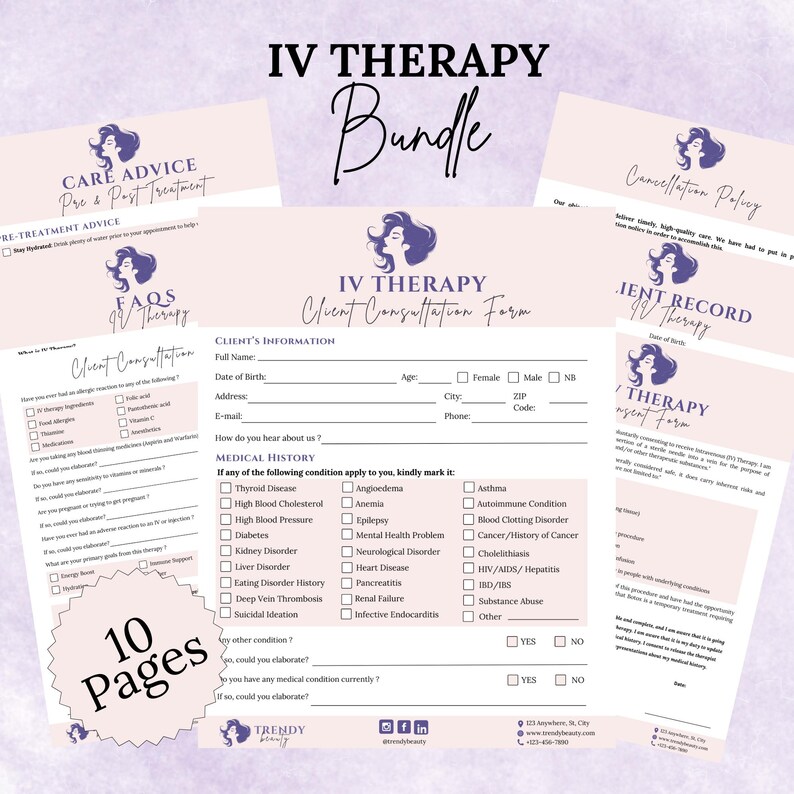 IV Therapy Consent Intake Forms Bundle, Intravenous Therapy Client ...