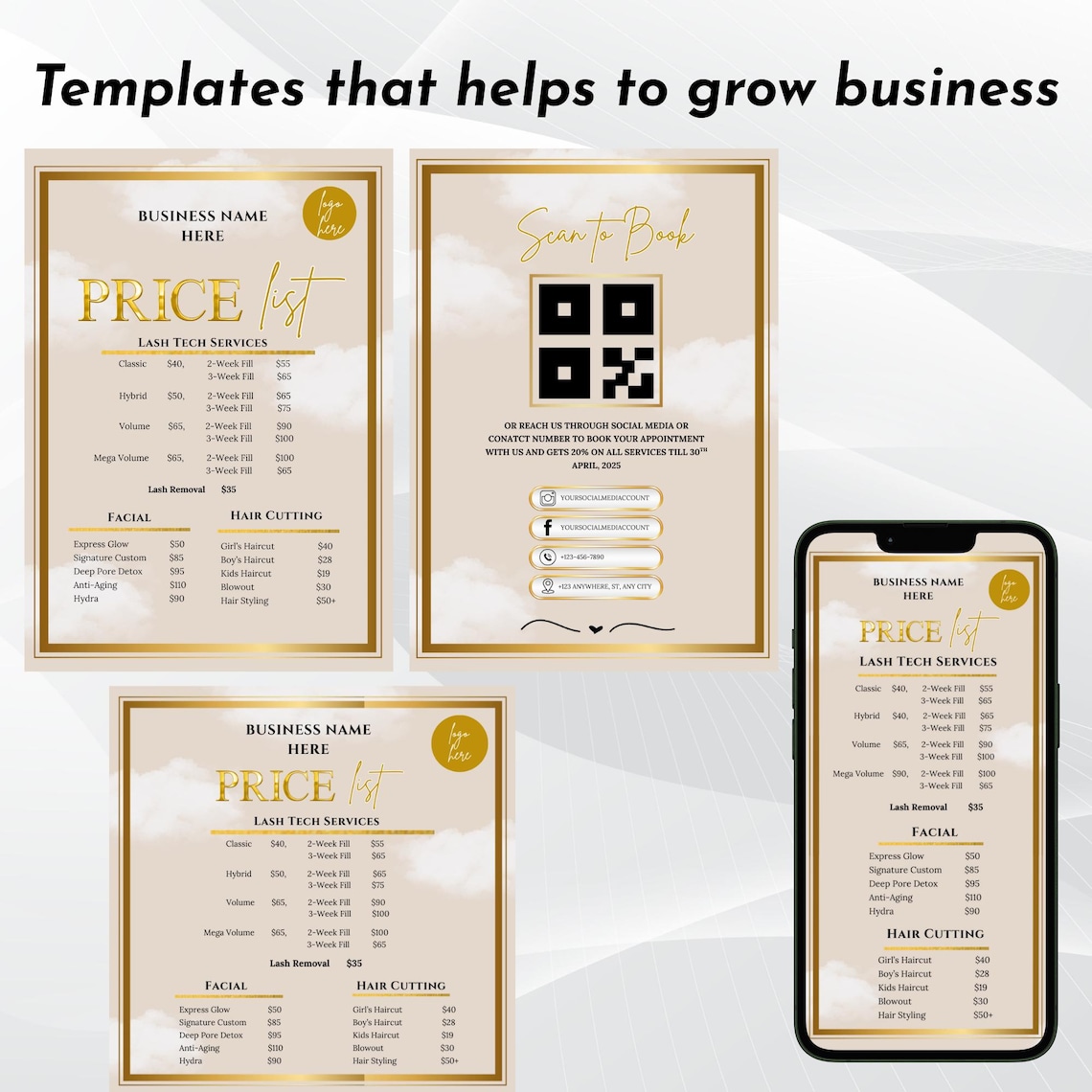 Price List Template Beauty, Aesthetics Price List, Gold Beige Editable ...