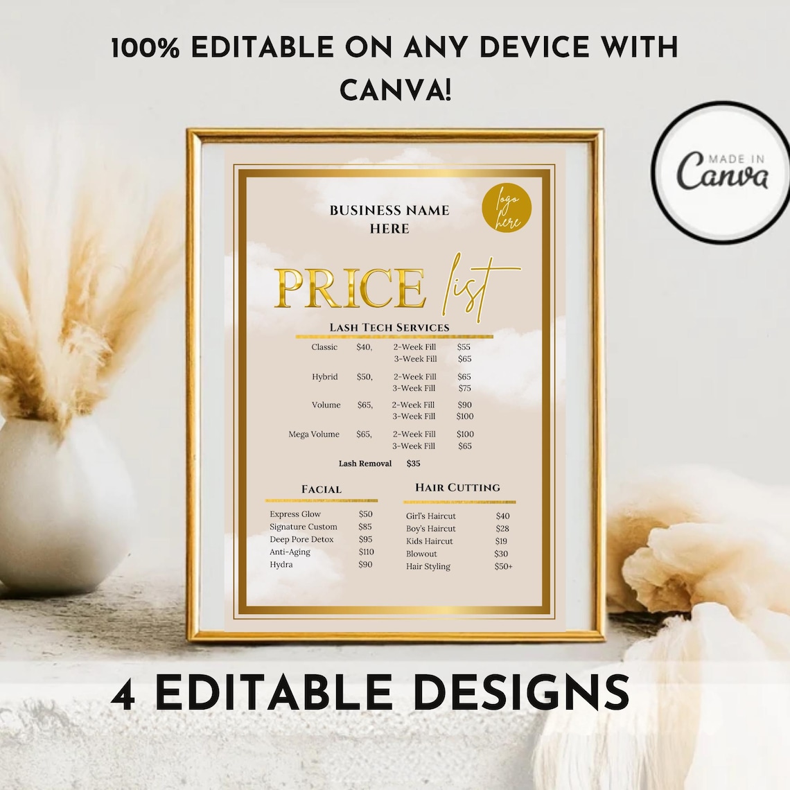 Price List Template Beauty, Aesthetics Price List, Gold Beige Editable ...