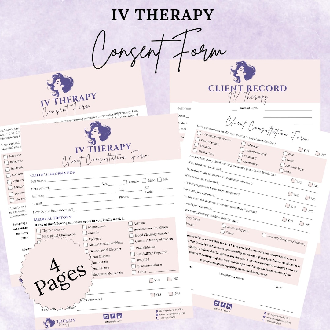 IV Therapy Consent Form, Intravenous Therapy Client Forms, Iv Infusion ...