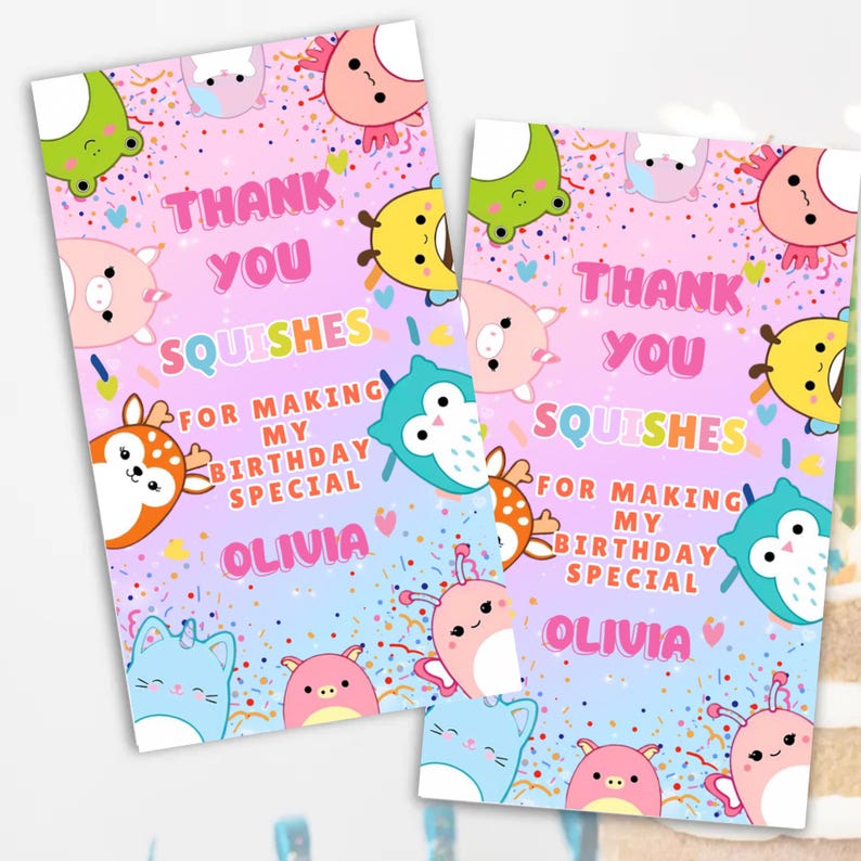 Squishmallow Birthday Gift Tag: Printable Party Favor, Canva Template ...