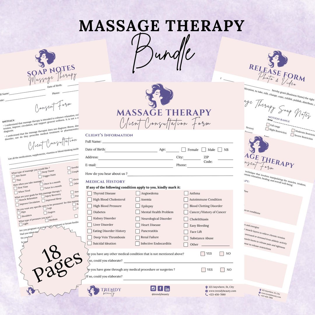 Massage Therapy Form, Massage Intake Form, Massage Aftercare, Massage ...