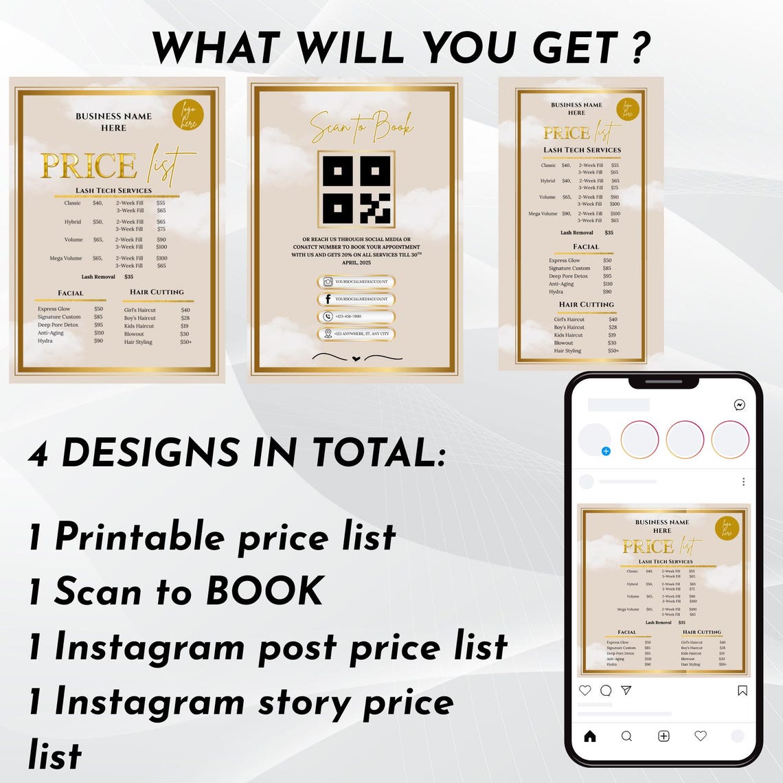 Price List Template Beauty, Aesthetics Price List, Gold Beige Editable ...