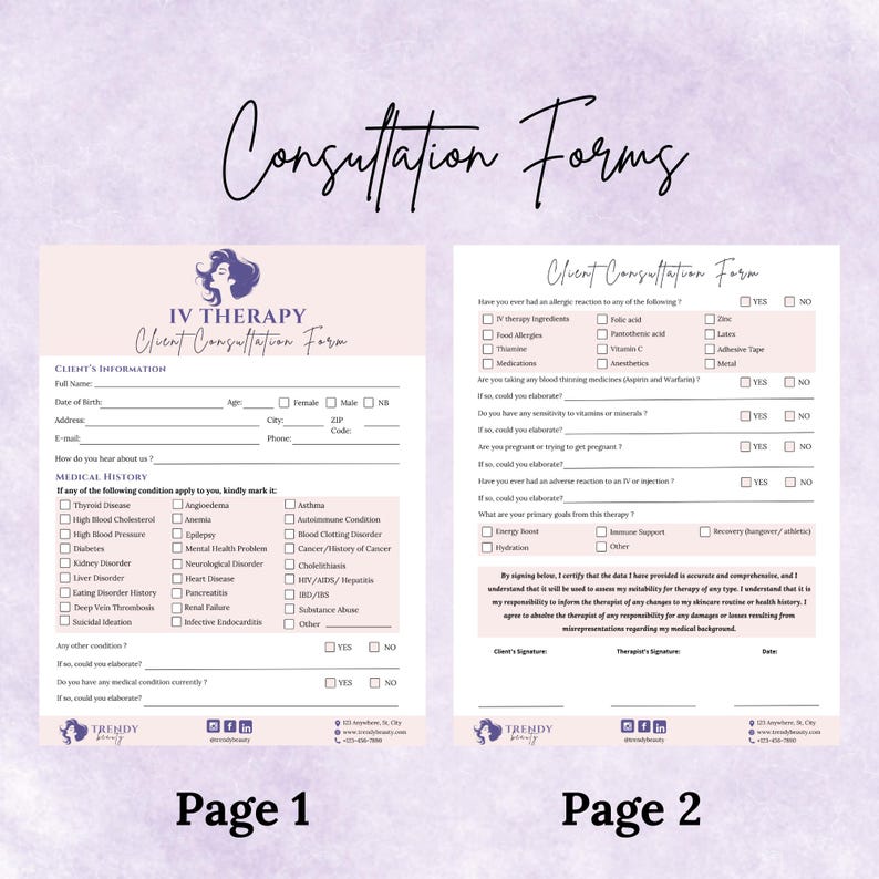 IV Therapy Consent Form Template: Client Intake, Editable Canva ...