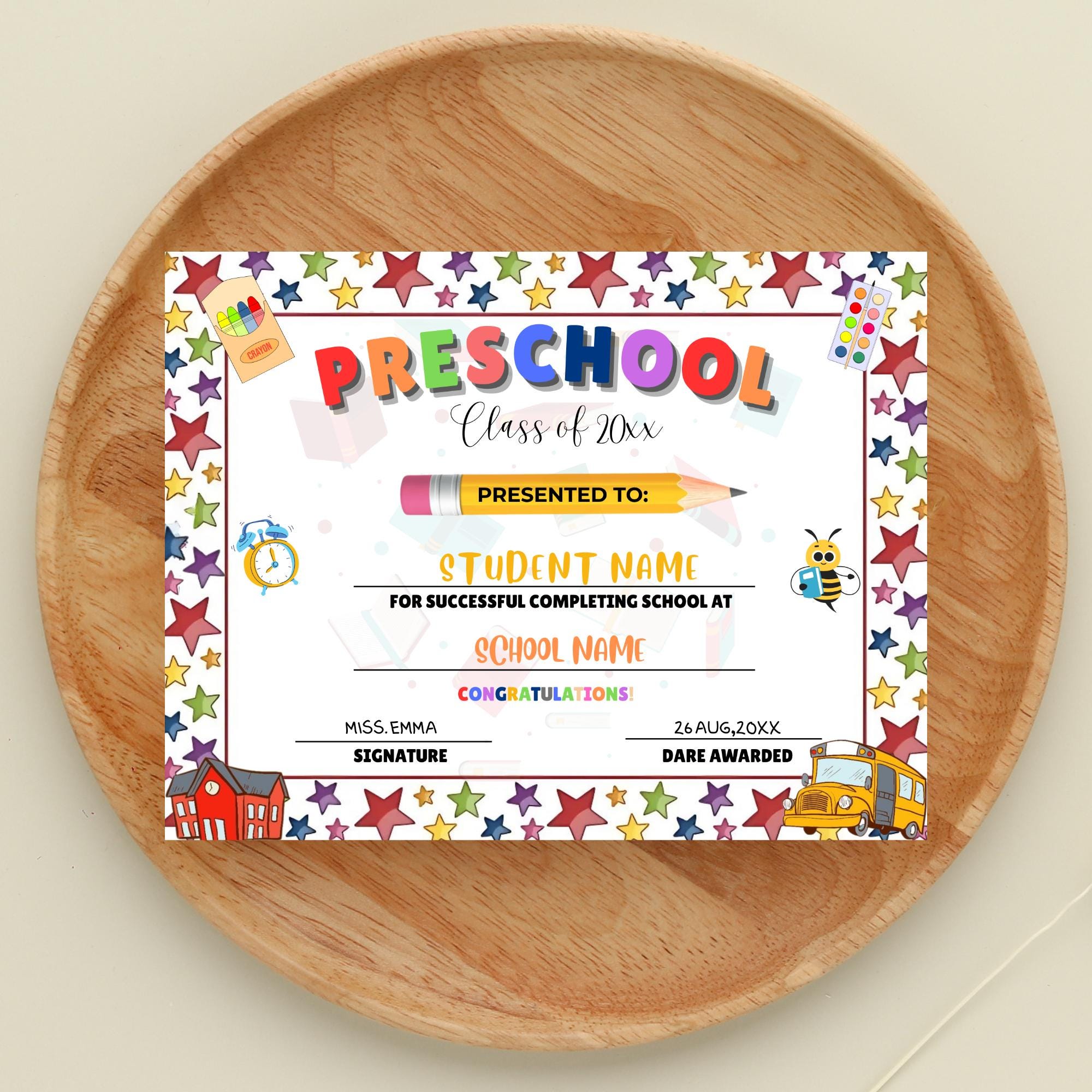 Editable Preschool Graduation Certificate: End of Year Award (digital ...