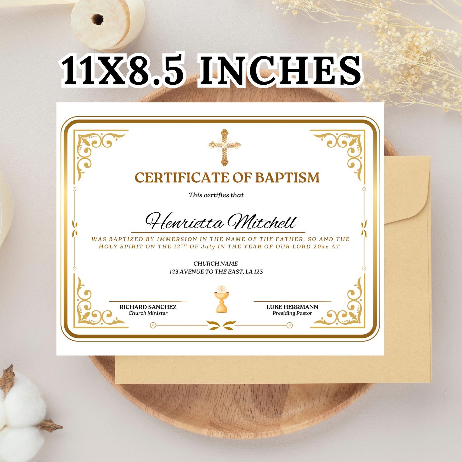 Editable Baptism Certificate Template: Christening Keepsake (digital ...