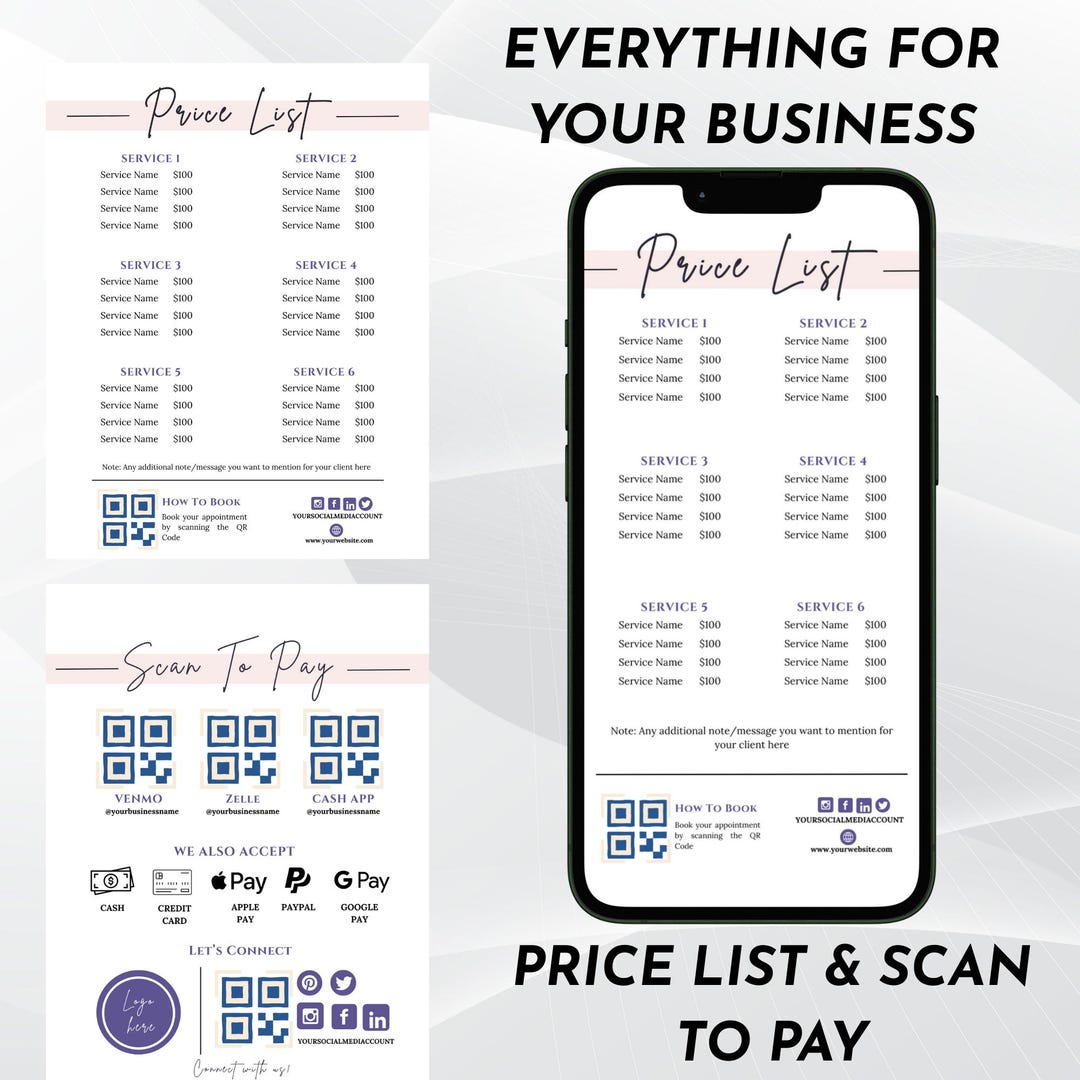 Price List Template, Editable Price List Template Canva, Beauty Salon ...