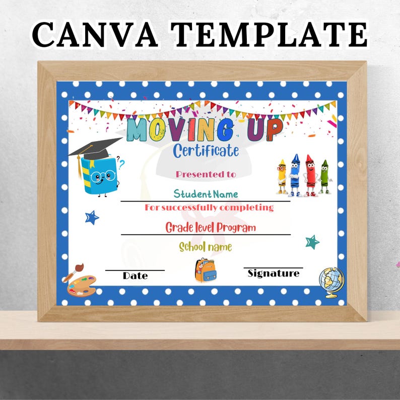 Editable Preschool Moving up Certificate: Kids School Award (canva ...