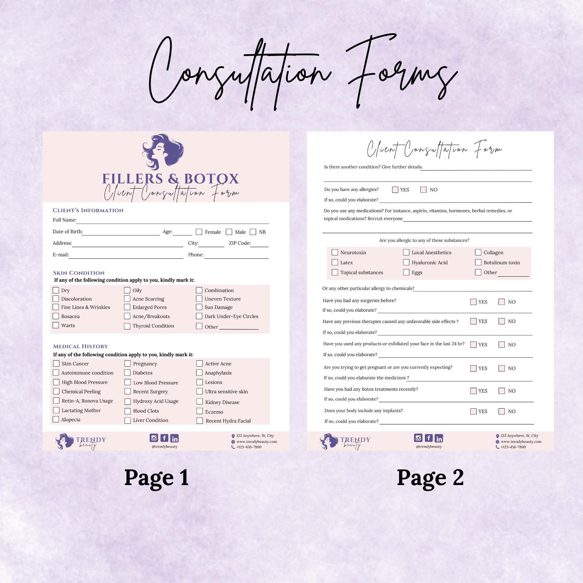 Editable Botox Dermal Filler Consent Form: Esthetician Consultation ...