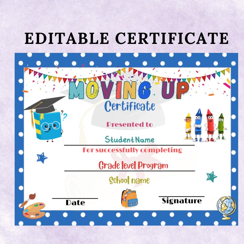 Editable Preschool Moving up Certificate: Kids School Award (canva ...