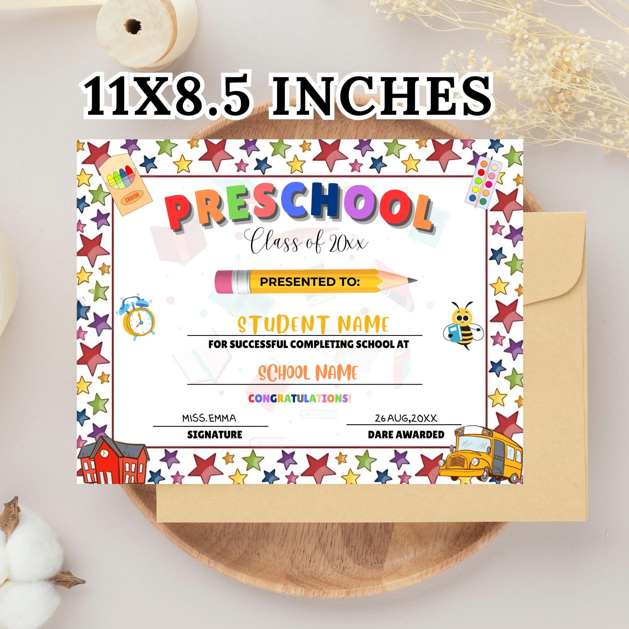 Editable Preschool Graduation Certificate: End of Year Award (digital ...