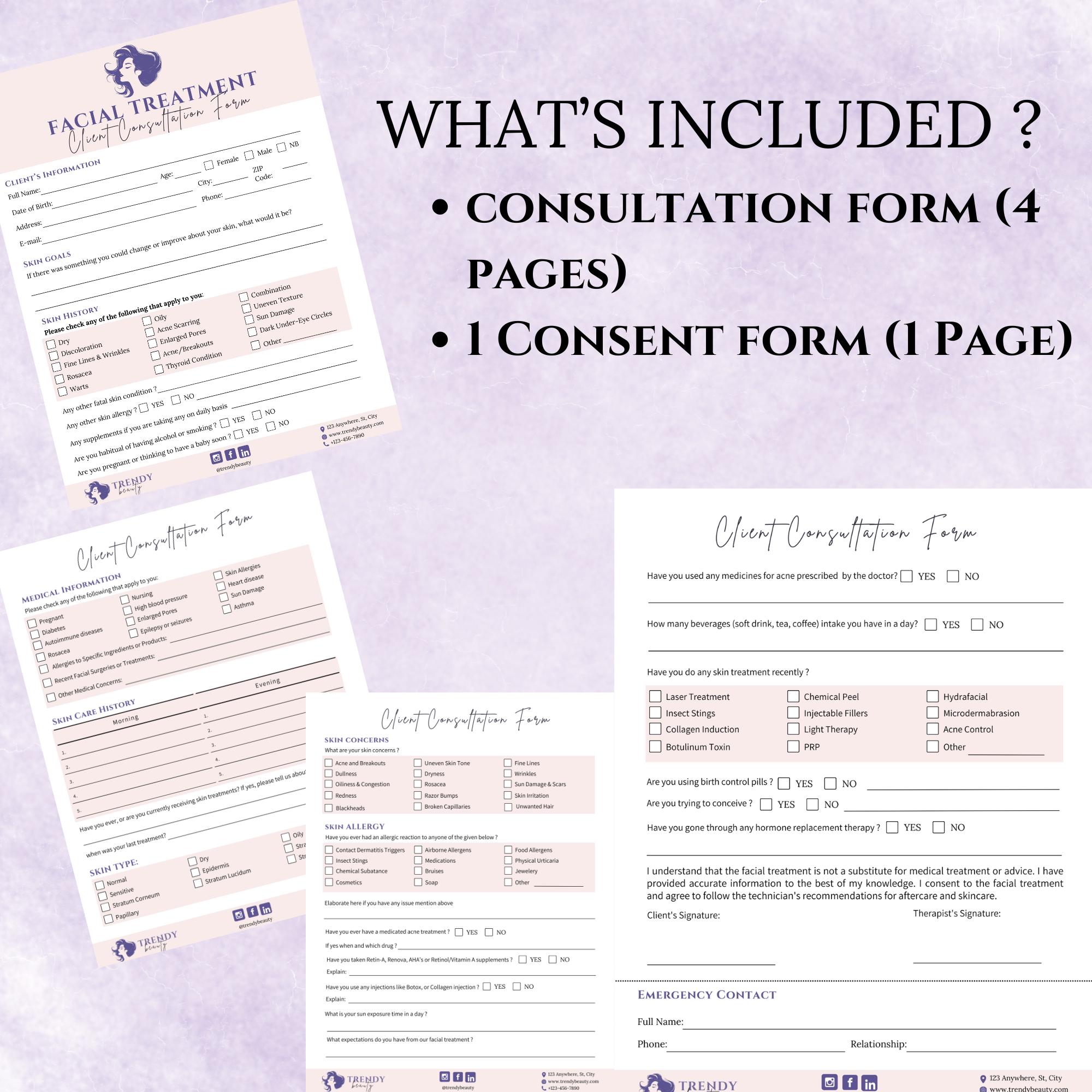 EDITABLE Facial Consultation Form, Client Intake Form,beauty Salon ...